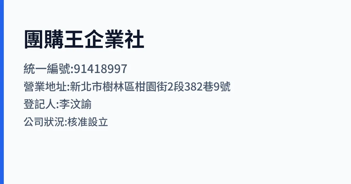 團購王企業社 - 統編 91418997(新北市) 公司登記資料與營業項目詳細圖表