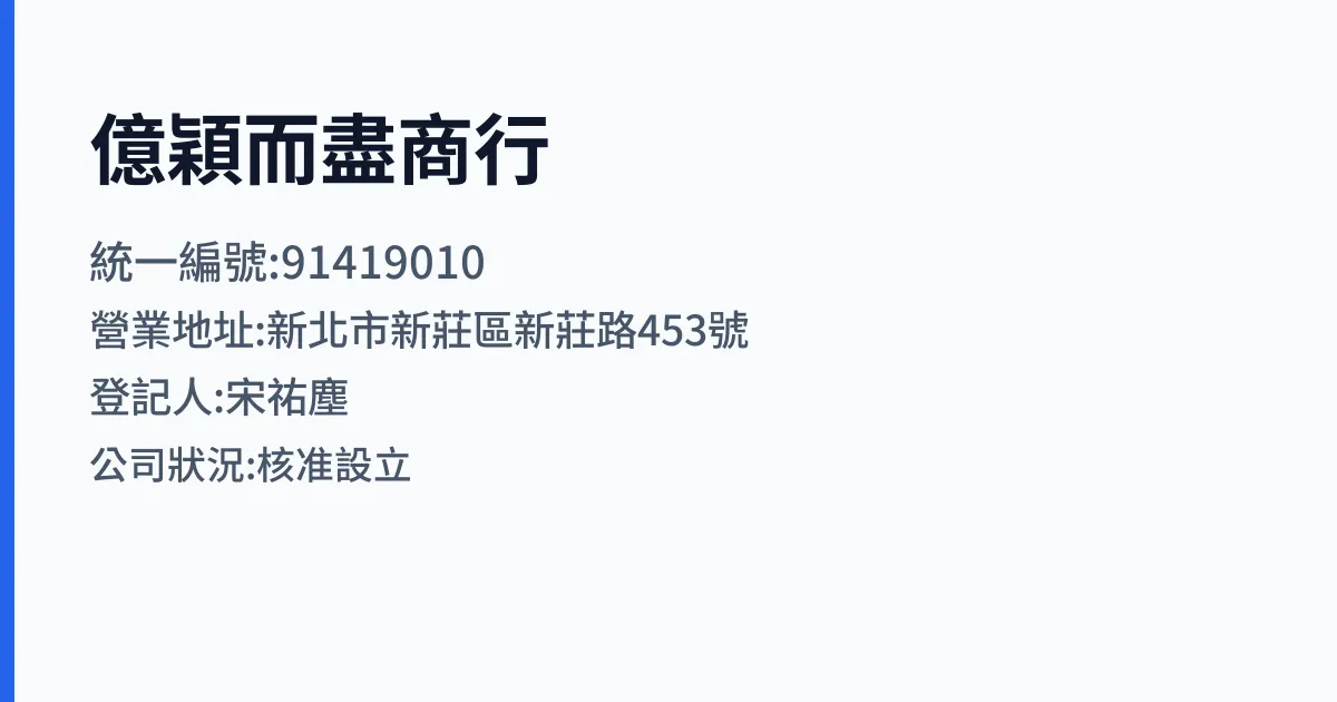 億穎而盡商行 - 統編 91419010(新北市) 公司登記資料與營業項目詳細圖表