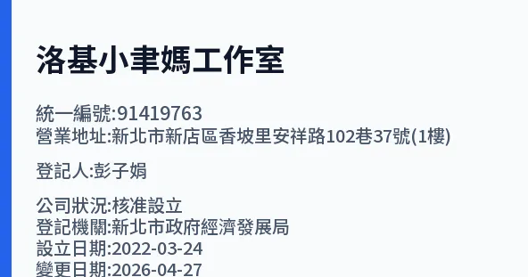 洛基小聿媽工作室的照片-統編 91419763(新北市) 公司登記資料與營業項目詳細圖表