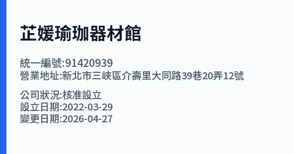 芷媛瑜珈器材館的照片-統編 91420939(新北市) 公司登記資料與營業項目詳細圖表