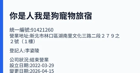 你是人我是狗寵物旅宿的照片-統編 91421260(新北市) 公司登記資料與營業項目詳細圖表