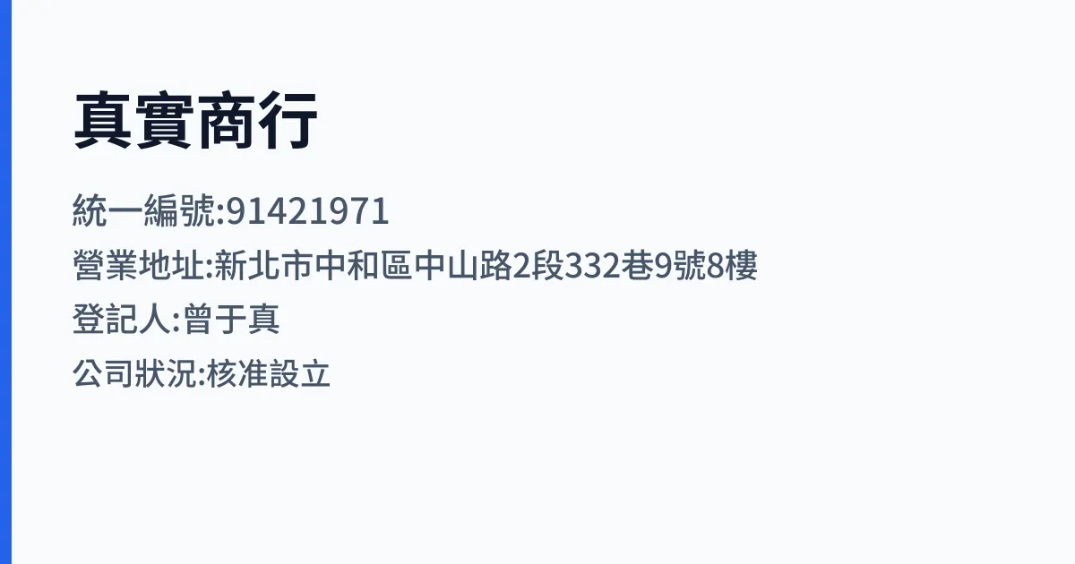 真實商行 - 統編 91421971(新竹市) 公司登記資料與營業項目詳細圖表