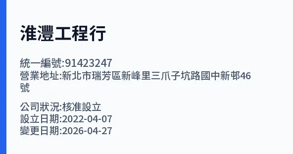 淮灃工程行的照片-統編 91423247(新北市) 公司登記資料與營業項目詳細圖表