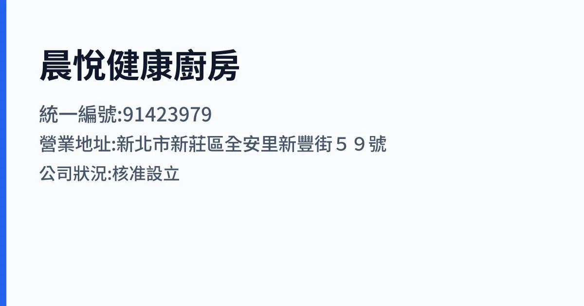 晨悅健康廚房 - 統編 91423979(新北市) 公司登記資料與營業項目詳細圖表