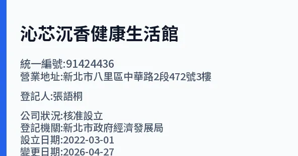 沁芯沉香健康生活館的照片-統編 91424436(新北市) 公司登記資料與營業項目詳細圖表