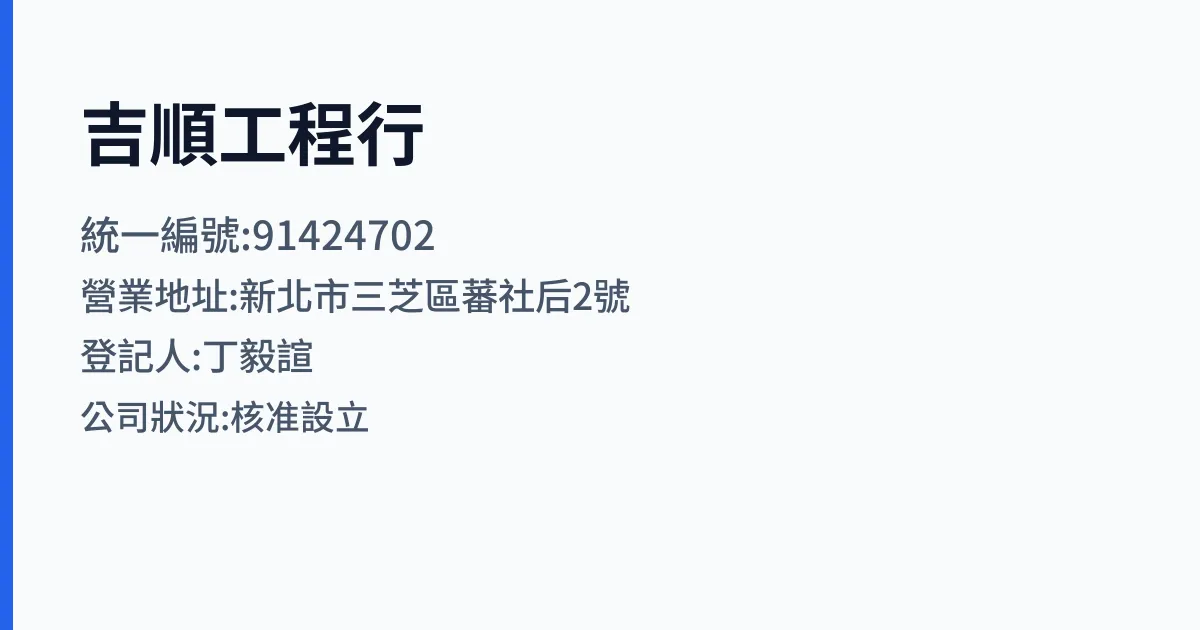 吉順工程行 - 統編 91424702(新北市) 公司登記資料與營業項目詳細圖表