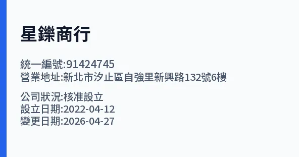星鑠商行的照片-統編 91424745(新北市) 公司登記資料與營業項目詳細圖表