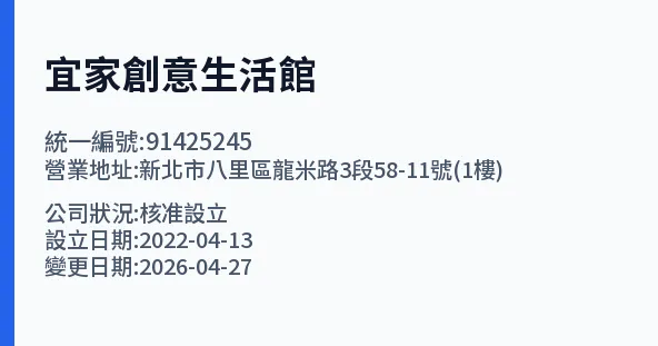 宜家創意生活館的照片-統編 91425245(新北市) 公司登記資料與營業項目詳細圖表