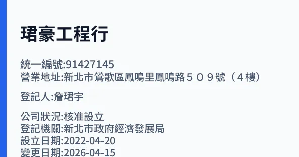 珺豪工程行的照片-統編 91427145(新北市) 公司登記資料與營業項目詳細圖表