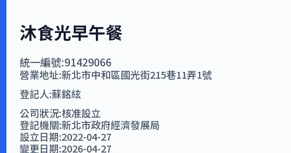 沐食光早午餐的照片-統編 91429066(新北市) 公司登記資料與營業項目詳細圖表