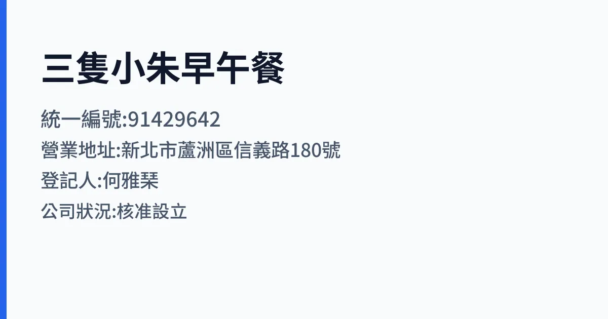 三隻小朱早午餐 - 統編 91429642(新北市) 公司登記資料與營業項目詳細圖表