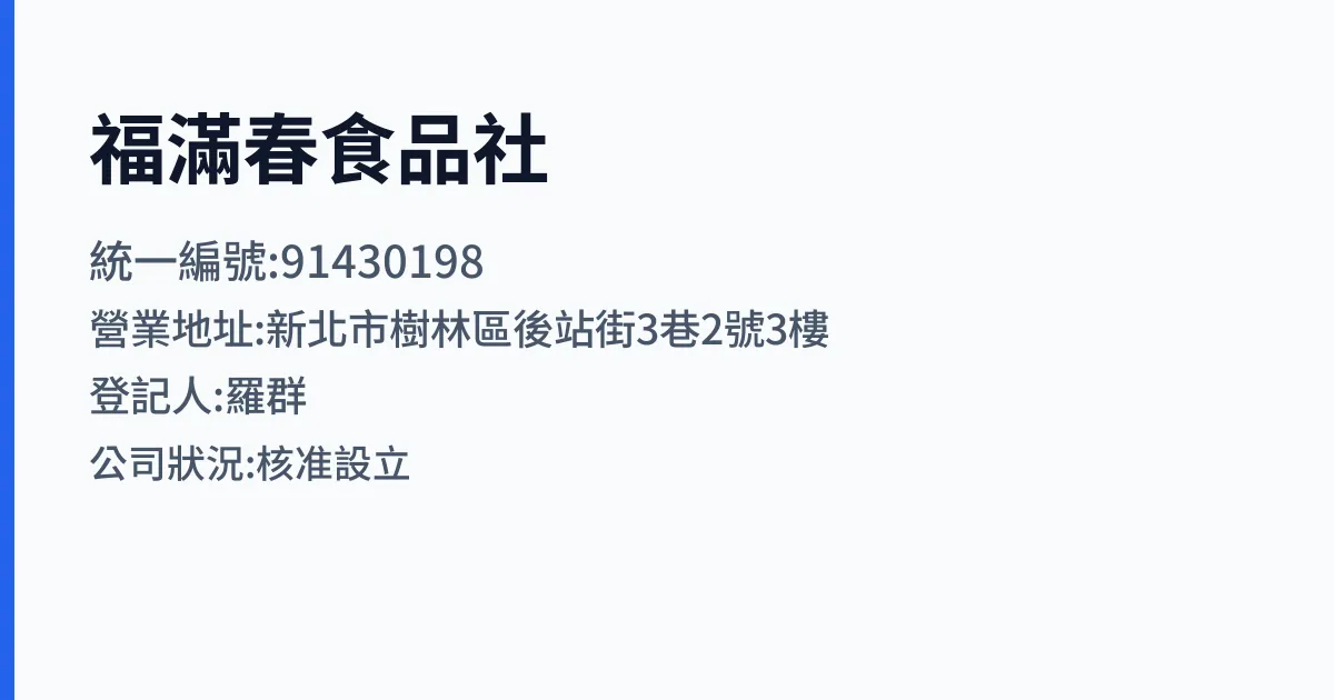 福滿春食品社 - 統編 91430198(新北市) 公司登記資料與營業項目詳細圖表