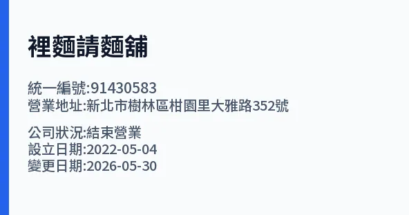 裡麵請麵舖的照片-統編 91430583(新北市) 公司登記資料與營業項目詳細圖表