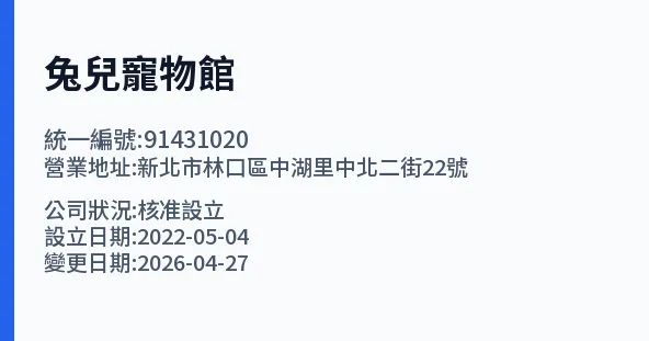 兔兒寵物館的照片-統編 91431020(新北市) 公司登記資料與營業項目詳細圖表