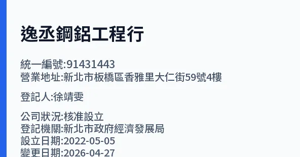 逸丞鋼鋁工程行的照片-統編 91431443(新北市) 公司登記資料與營業項目詳細圖表