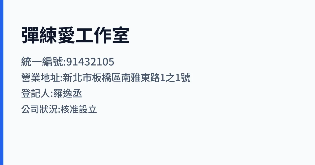 彈練愛工作室 - 統編 91432105(新北市) 公司登記資料與營業項目詳細圖表