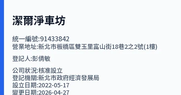 潔爾淨車坊的照片-統編 91433842(新北市) 公司登記資料與營業項目詳細圖表