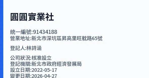 圓圓實業社的照片-統編 91434188(新北市) 公司登記資料與營業項目詳細圖表