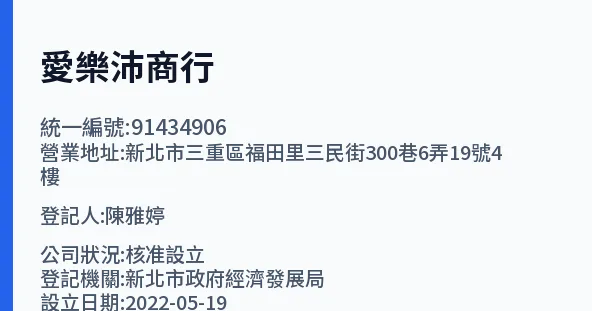 愛樂沛商行的照片-統編 91434906(新北市) 公司登記資料與營業項目詳細圖表