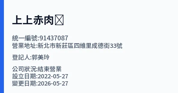 上上赤肉焿的照片-統編 91437087(新北市) 公司登記資料與營業項目詳細圖表