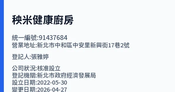 秧米健康廚房的照片-統編 91437684(新北市) 公司登記資料與營業項目詳細圖表