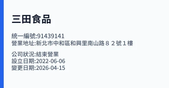 三田食品的照片-統編 91439141(新北市) 公司登記資料與營業項目詳細圖表