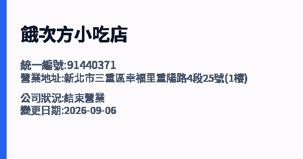 餓次方小吃店的照片-統編 91440371(新北市) 公司登記資料與營業項目詳細圖表
