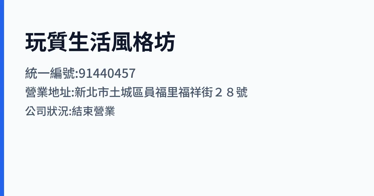 玩質生活風格坊 - 統編 91440457(新北市) 公司登記資料與營業項目詳細圖表
