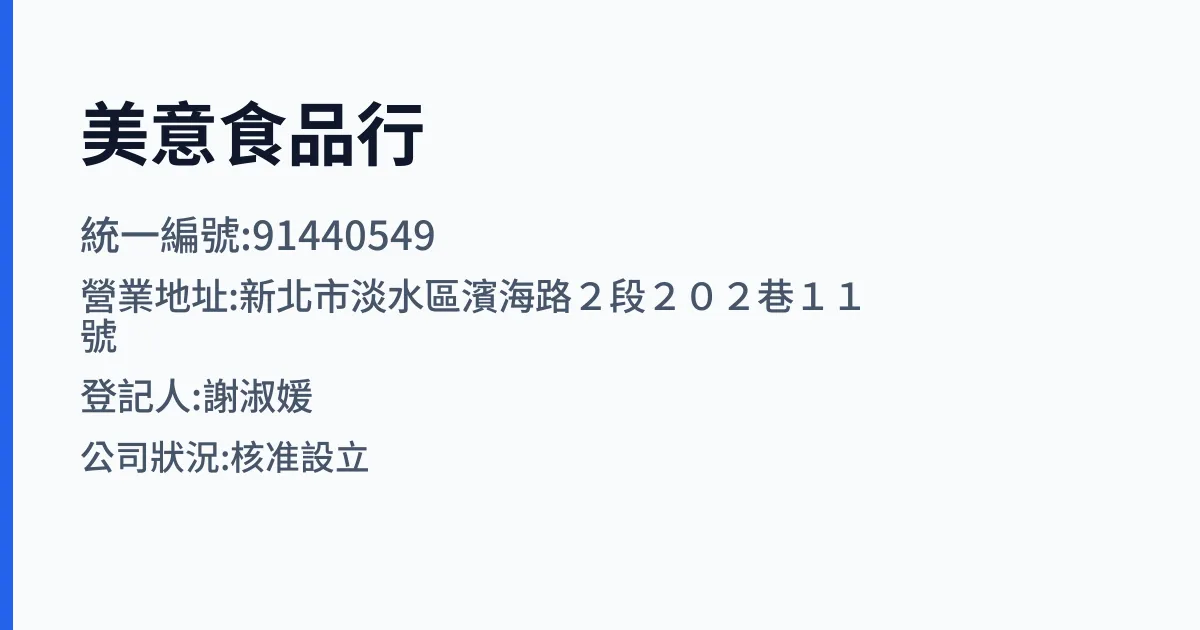 美意食品行 - 統編 91440549(新北市) 公司登記資料與營業項目詳細圖表