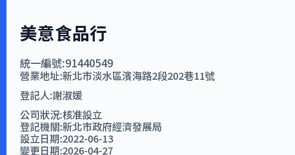 美意食品行的照片-統編 91440549(新北市) 公司登記資料與營業項目詳細圖表