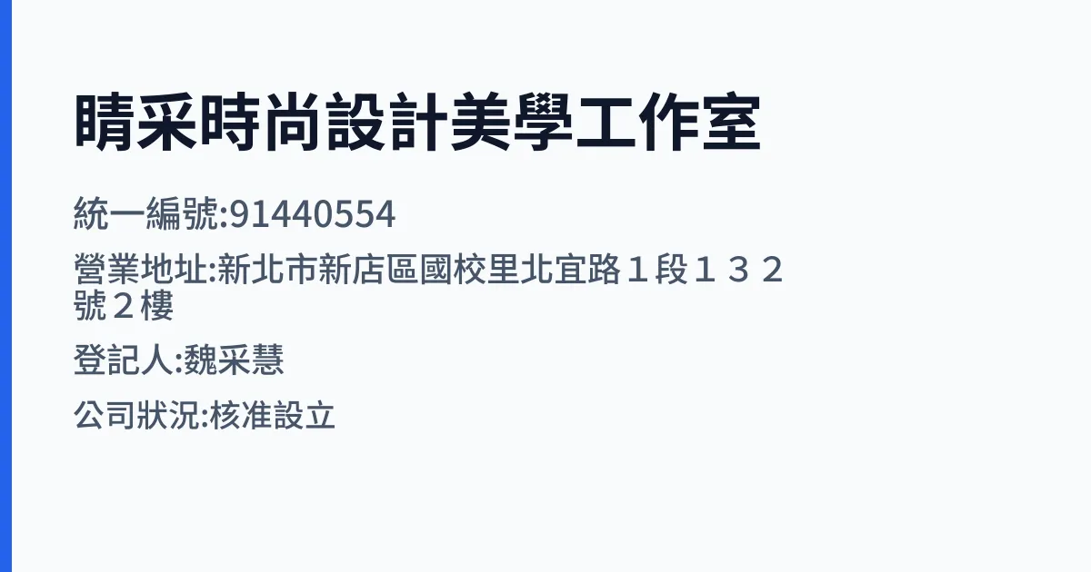 睛采時尚設計美學工作室 - 統編 91440554(新北市) 公司登記資料與營業項目詳細圖表