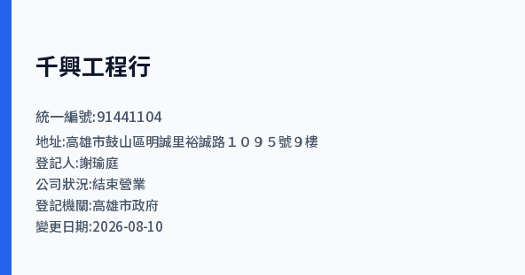 千興工程行的照片-統編 91441104(高雄市) 公司登記資料與營業項目詳細圖表