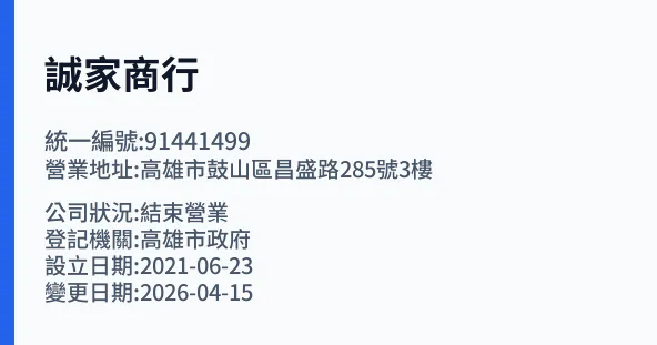 誠家商行的照片-統編 91441499(高雄市) 公司登記資料與營業項目詳細圖表
