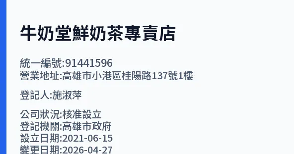 牛奶堂鮮奶茶專賣店的照片-統編 91441596(高雄市) 公司登記資料與營業項目詳細圖表