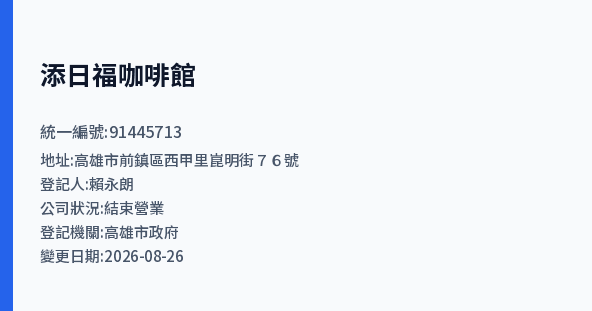添日福咖啡館的照片-統編 91445713(高雄市) 公司登記資料與營業項目詳細圖表