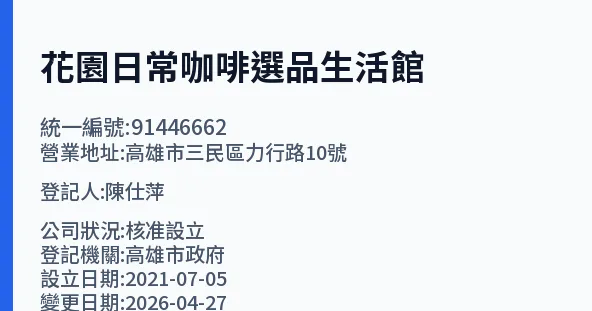 花園日常咖啡選品生活館的照片-統編 91446662(高雄市) 公司登記資料與營業項目詳細圖表