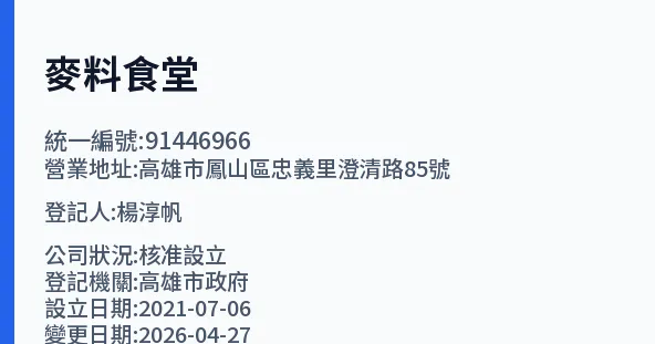 麥料食堂的照片-統編 91446966(高雄市) 公司登記資料與營業項目詳細圖表