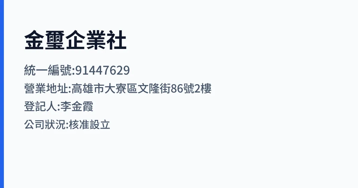 金璽企業社 - 統編 91447629(高雄市) 公司登記資料與營業項目詳細圖表