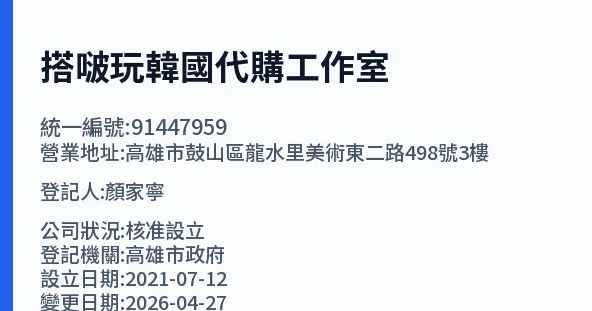 搭啵玩韓國代購工作室的照片-統編 91447959(高雄市) 公司登記資料與營業項目詳細圖表
