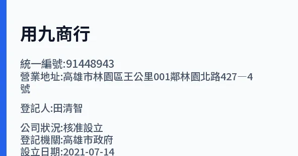 用九商行的照片-統編 91448943(高雄市) 公司登記資料與營業項目詳細圖表