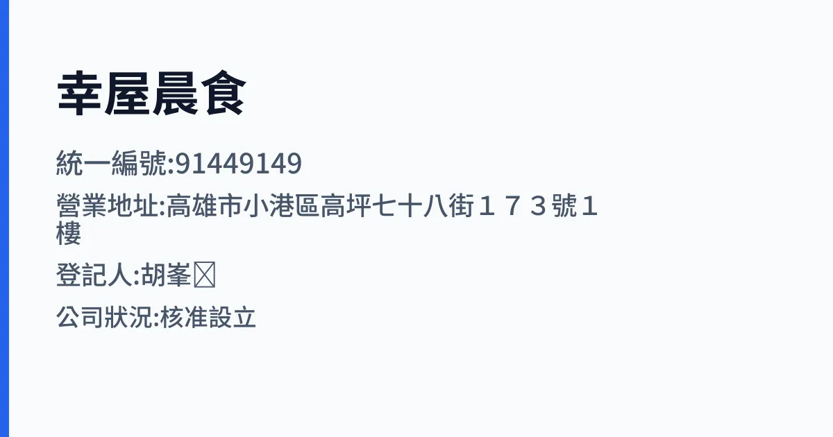 幸屋晨食 - 統編 91449149(高雄市) 公司登記資料與營業項目詳細圖表