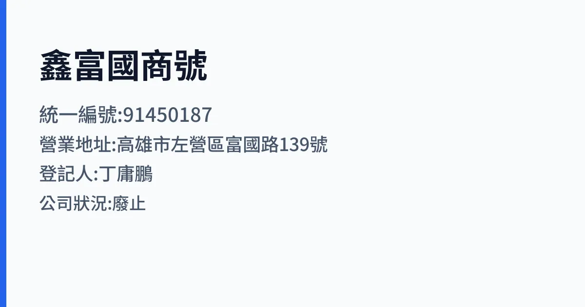 鑫富國商號 - 統編 91450187(高雄市) 公司登記資料與營業項目詳細圖表