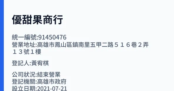 優甜果商行的照片-統編 91450476(高雄市) 公司登記資料與營業項目詳細圖表