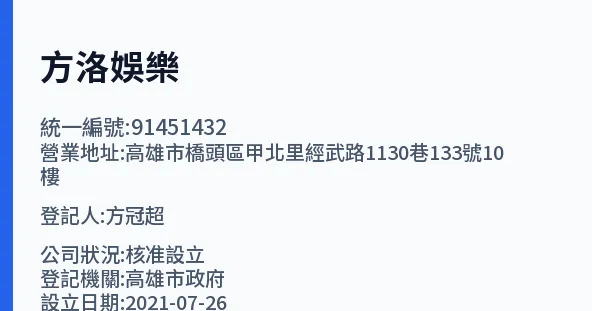 方洛娛樂的照片-統編 91451432(高雄市) 公司登記資料與營業項目詳細圖表