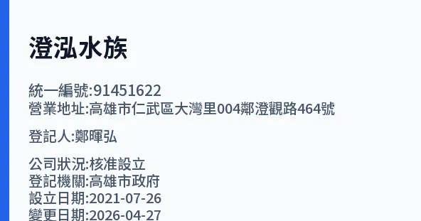 澄泓水族的照片-統編 91451622(高雄市) 公司登記資料與營業項目詳細圖表