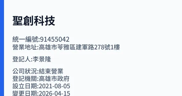 聖創科技的照片-統編 91455042(高雄市) 公司登記資料與營業項目詳細圖表