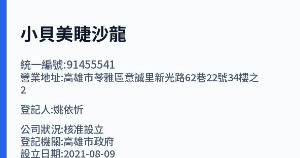 小貝美睫沙龍的照片-統編 91455541(高雄市) 公司登記資料與營業項目詳細圖表