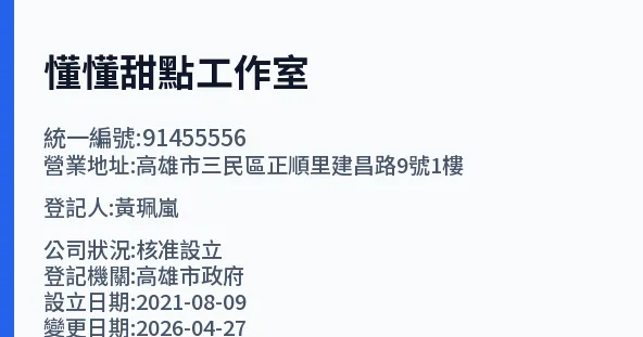 懂懂甜點工作室的照片-統編 91455556(高雄市) 公司登記資料與營業項目詳細圖表