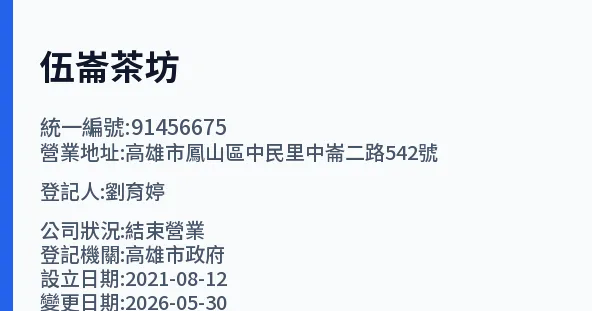 伍崙茶坊的照片-統編 91456675(高雄市) 公司登記資料與營業項目詳細圖表