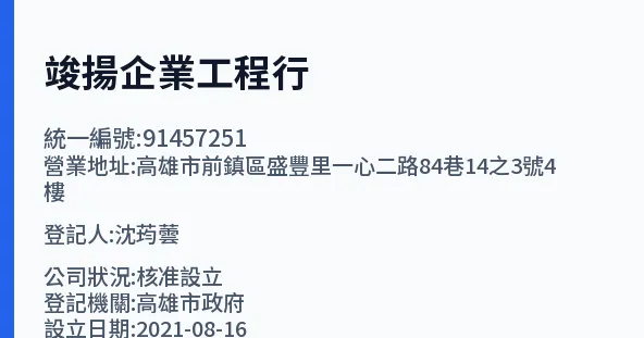 竣揚企業工程行的照片-統編 91457251(高雄市) 公司登記資料與營業項目詳細圖表